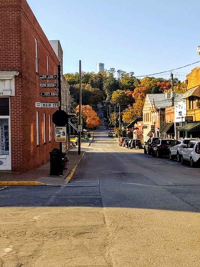 Golden hour transforms Main Street into something Norman Rockwell would've painted if he'd discovered Missouri's hidden gems.