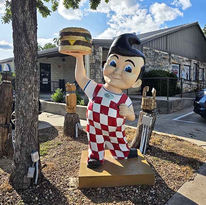 The cheerful mascot outside welcomes you to a place where every day feels like Saturday.