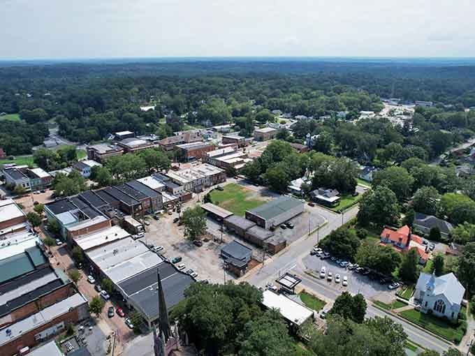 From the sky, Abbeville's compact charm becomes clear: everything you need within an easy, pleasant stroll.