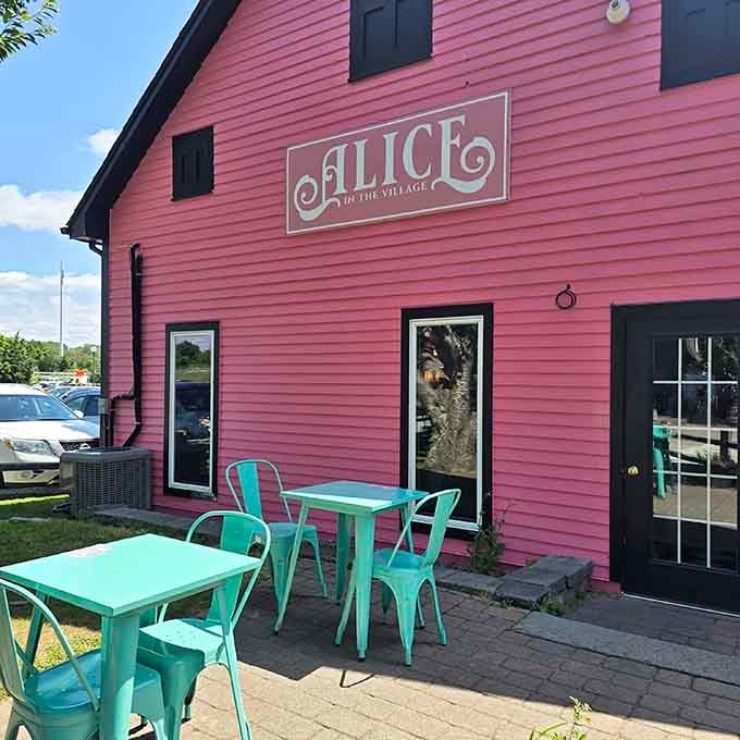 The pink exterior practically glows in the sunshine, making subtlety take a permanent vacation.