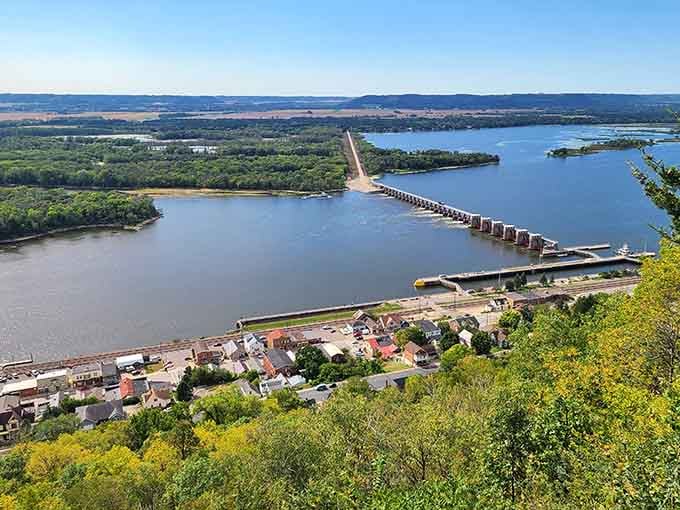 From above, Alma's squeeze between bluffs and river becomes clear, geography creating one spectacular riverside ribbon town.