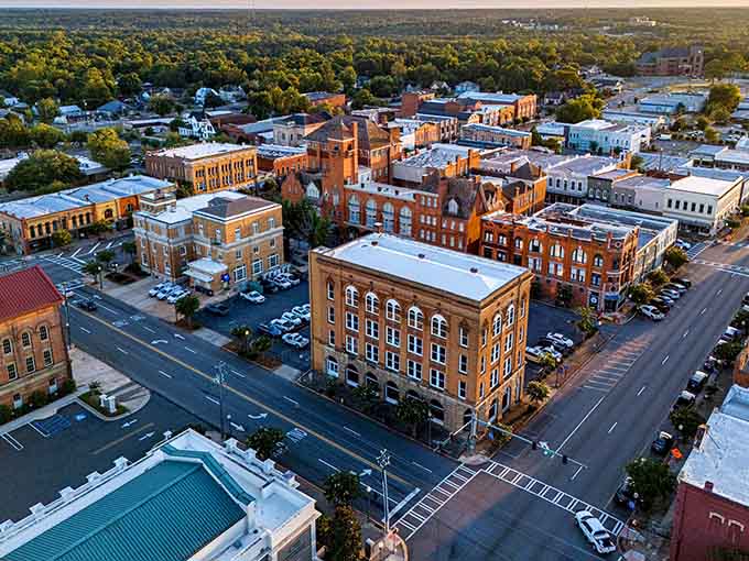From above, Americus reveals its compact charm, where everything you need sits within a reasonable distance from everything else.