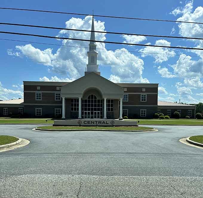Central Baptist Church welcomes visitors with classic Southern architecture and that iconic steeple reaching toward the heavens.