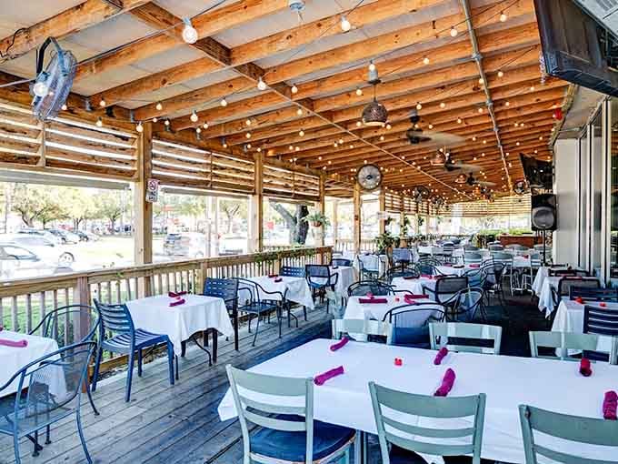 The covered patio offers fresh air dining without the Texas sun turning you into a breakfast side dish.