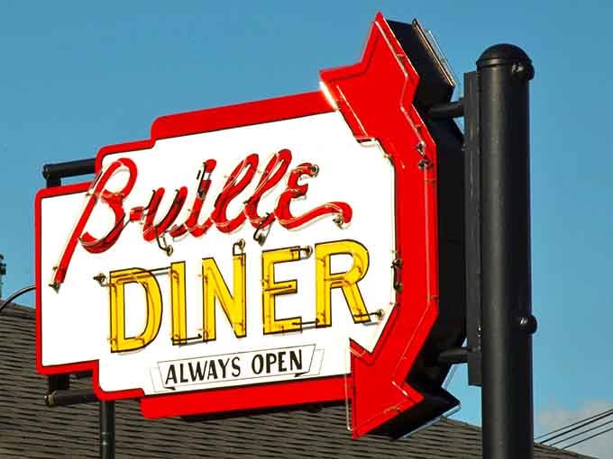 That vintage arrow points the way to everything your hungry heart desires, seven days a week, always open.