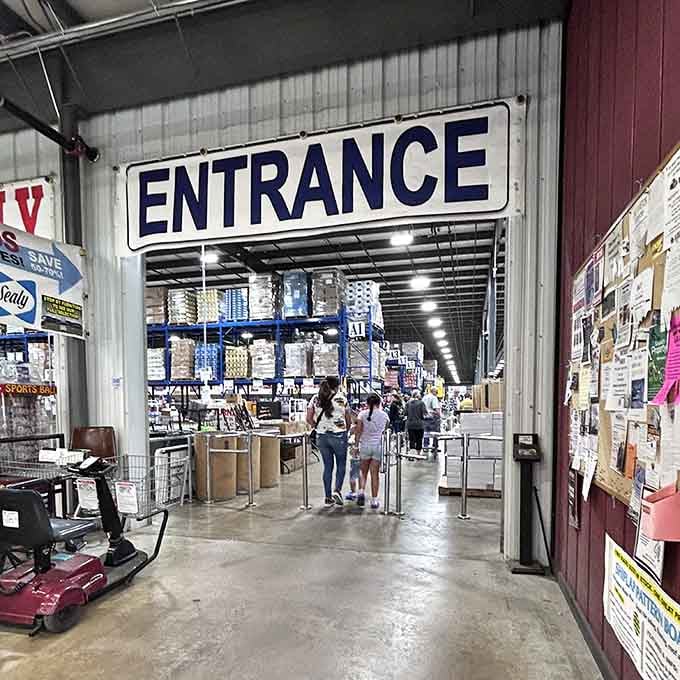 The entrance beckons shoppers into a sprawling wonderland where bargain hunting becomes sport and carts overflow with unexpected finds.