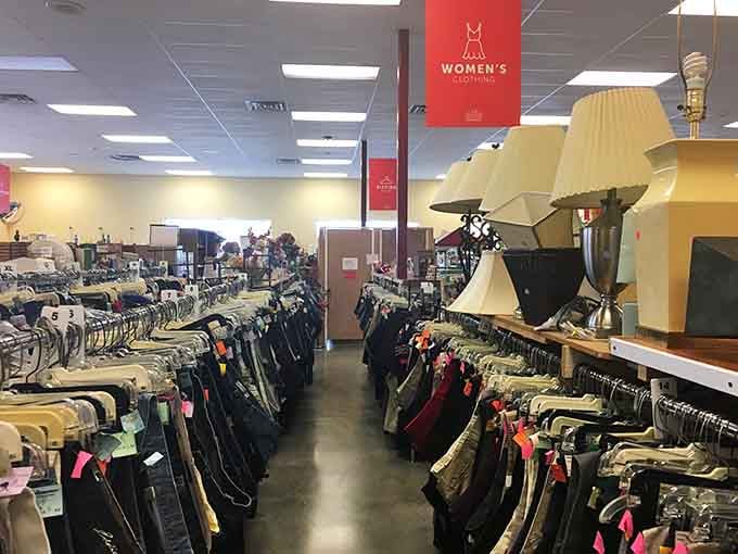 The women's section stretches endlessly forward, promising fashion finds that won't require a second mortgage.