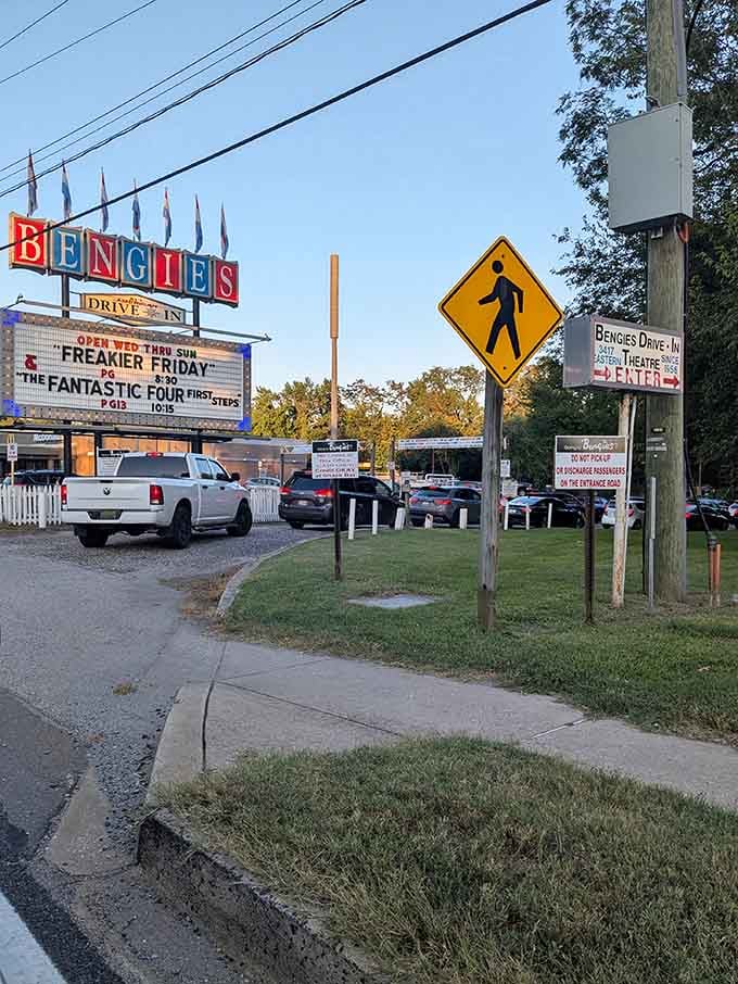 Those retro marquee letters spelling out your evening's entertainment, a beacon for anyone seeking cinematic time travel.