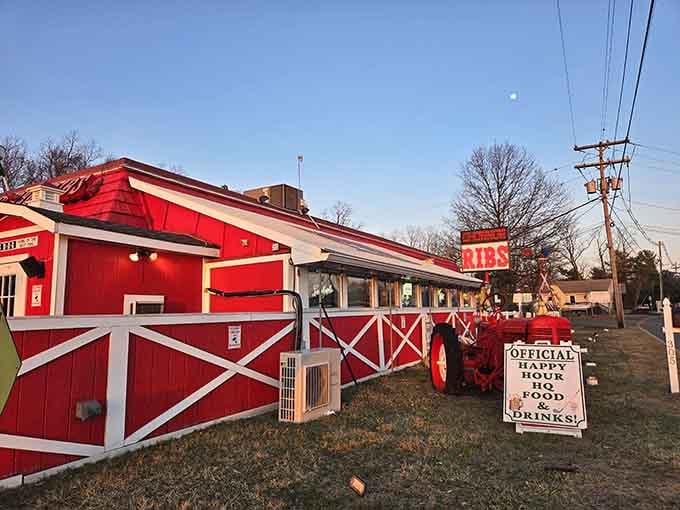 The barn-style exterior with white trim looks like Southern hospitality transplanted to the Garden State.