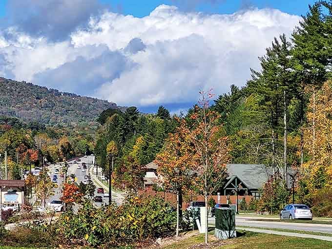 Mountain roads wind through fall colors that make you pull over every hundred yards, and your camera roll thanks you.