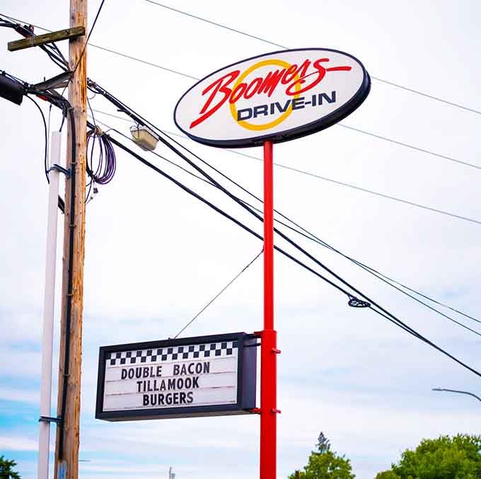 The roadside sign advertising double bacon burgers, because subtlety has never been part of the Boomer's vocabulary anyway.