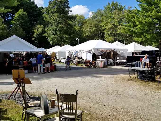 The sea of white canopies stretches endlessly, proving that one person's attic cleanout is another's shopping paradise.