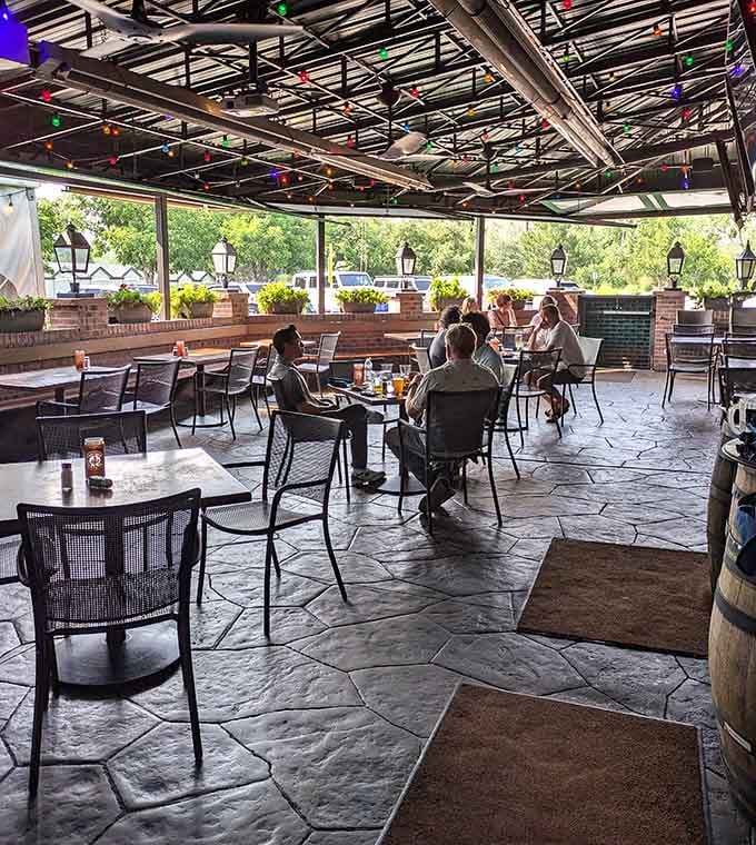 The outdoor patio offers fresh air and great food, proving Colorado weather pairs perfectly with British cuisine.