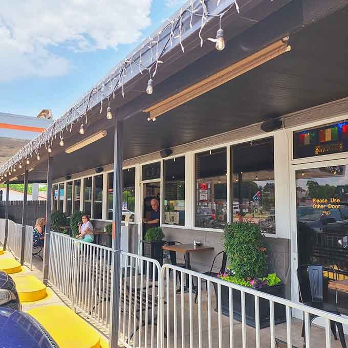 Even the outdoor patio seating looks inviting, offering al fresco dining where you'd least expect to find it.