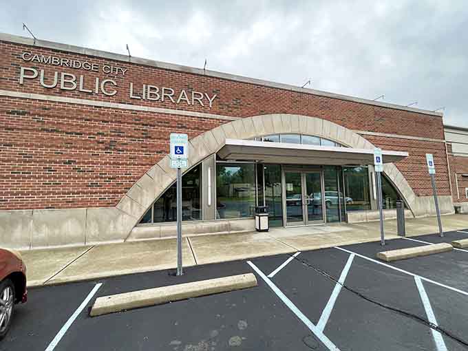 Modern architecture meets community spirit where knowledge lives and neighbors gather to discover new worlds through books.