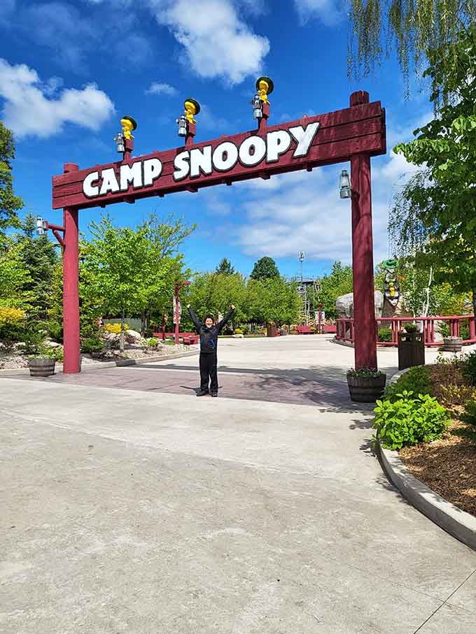 Walking through this entrance means officially entering a world where Woodstock is in charge and that's perfectly fine with everyone.