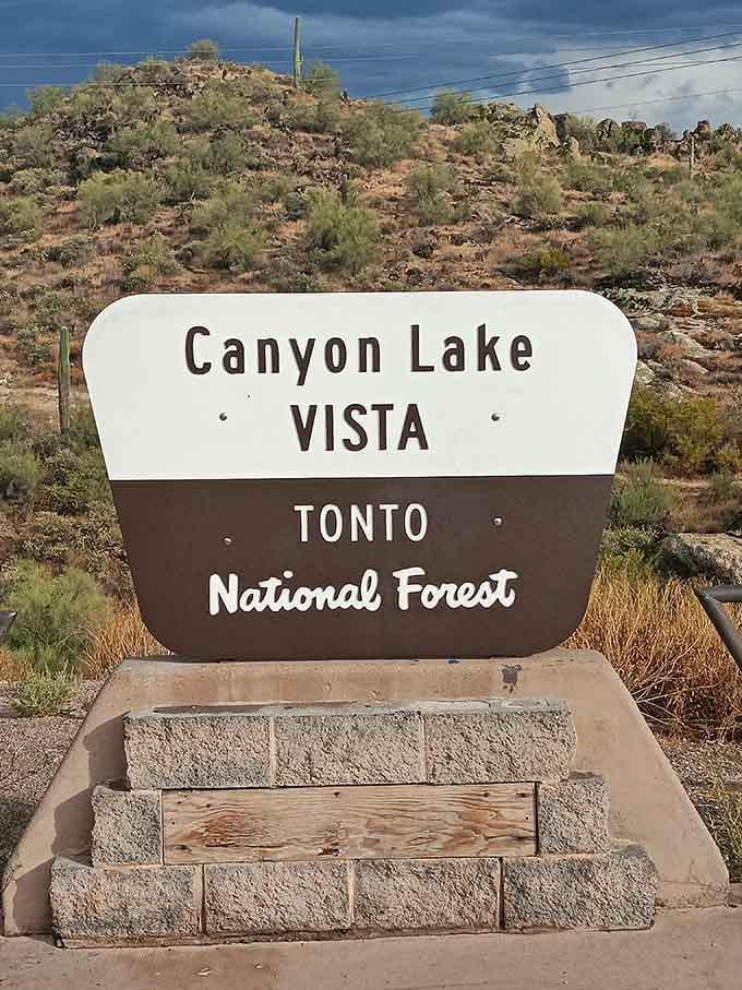 This official Tonto National Forest sign marks the gateway to Arizona's most delightfully unexpected beach destination and aquatic playground.