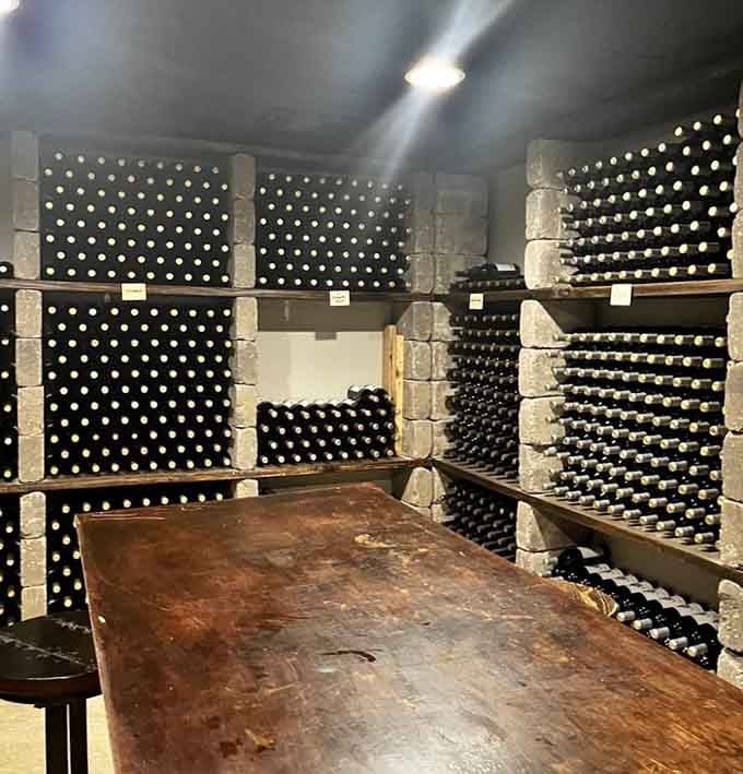 Rows of aging bottles rest patiently, waiting for their moment to shine in someone's glass.