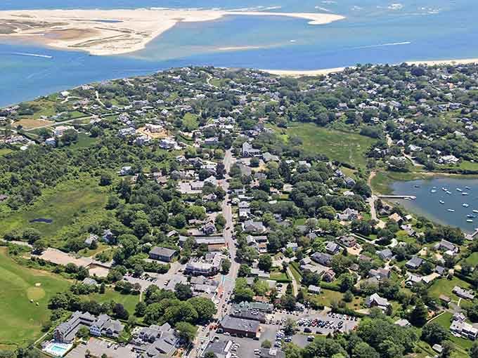 Chatham from above reveals a town that somehow resisted the urge to pave paradise and put up a parking lot.
