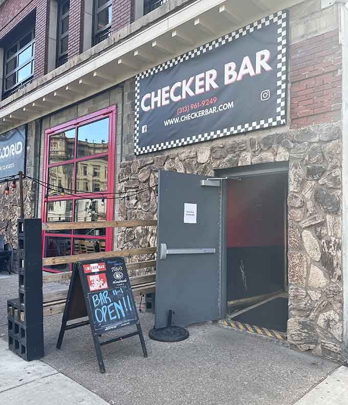 The entrance beckons with its "Bar Open" sign, promising refuge from ordinary evenings and mundane Tuesdays alike.