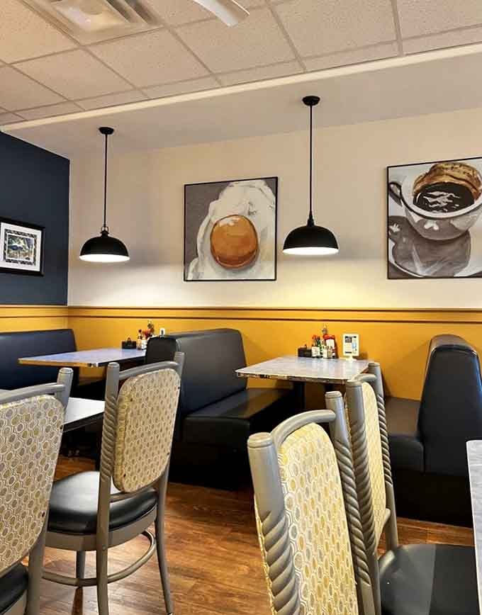 Cozy booths and warm lighting create the perfect setting for lingering over coffee and one more pancake.