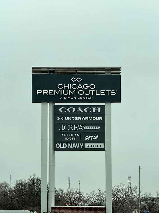 The impressive signage promises brand-name bargains as far as the eye can see and wallet allows.