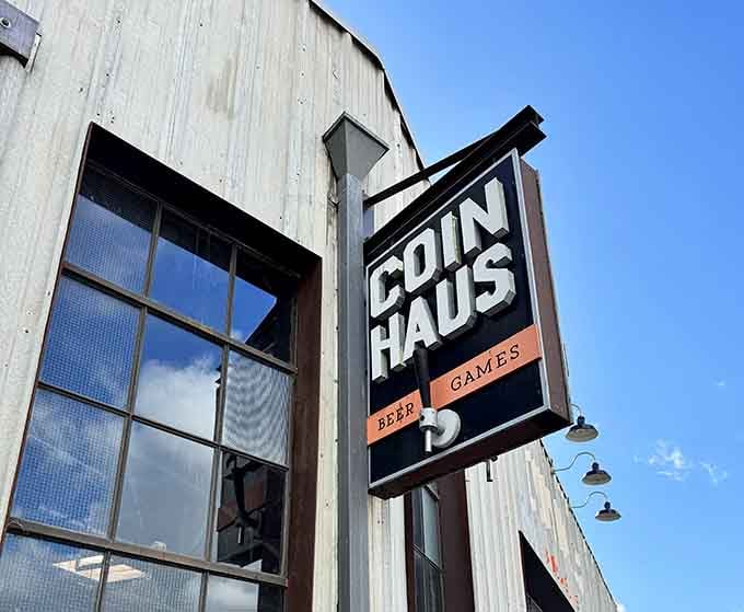 The sign that promises exactly what it delivers: beer, games, and a seriously good time ahead.