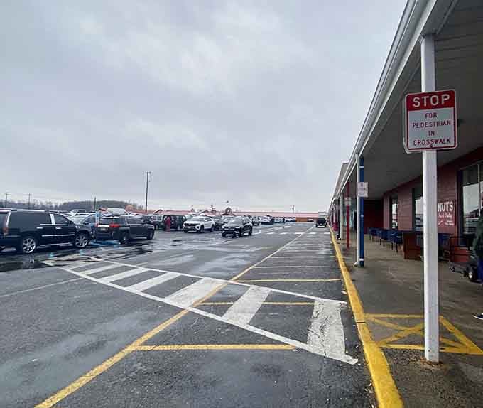 Gray skies can't dampen the spirit when this much parking means serious shopping opportunities await inside those buildings.