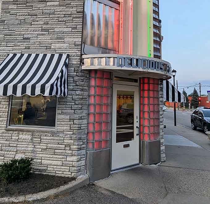 The entrance welcomes you with vintage style and the promise of food that won't disappoint your inner child.