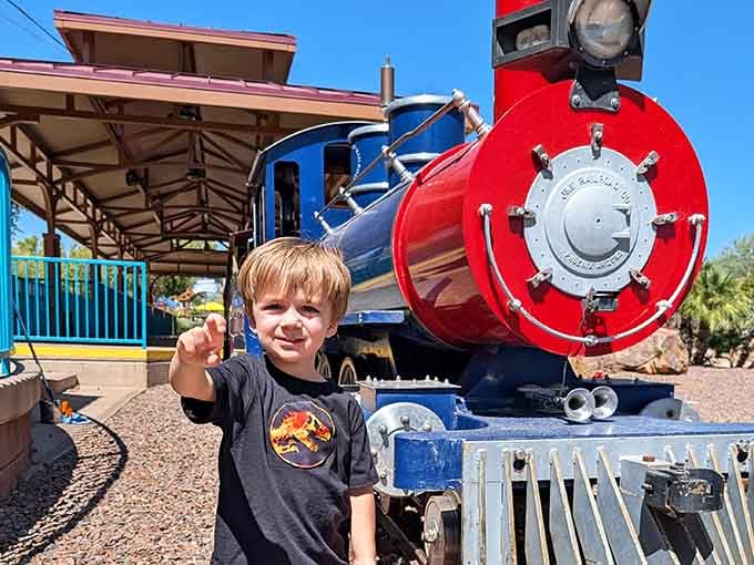 That smile says it all: miniature trains create maximum happiness, regardless of your age or cynicism level.