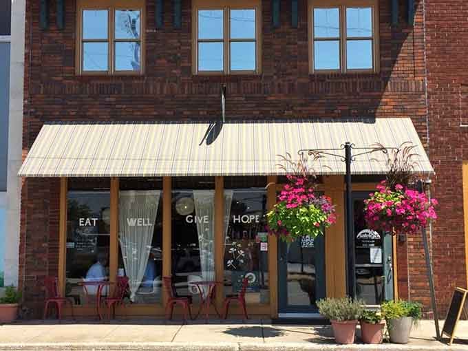 Those words on the windows say it all: Eat Well, Give Hope, a philosophy worth supporting always.