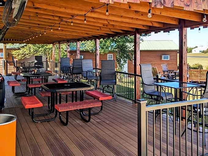 The outdoor patio where you can enjoy your meal with a view of small-town Missouri charm.