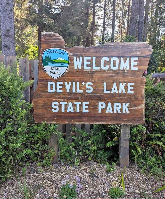 This welcoming sign marks the gateway to your new favorite coastal escape, where camping and fishing dreams actually come true.