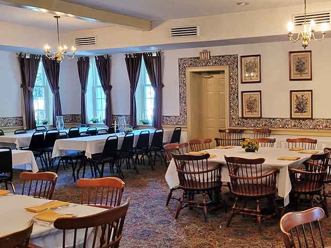 Elegant banquet space proving that colonial-era buildings can handle your modern celebration needs beautifully and gracefully.