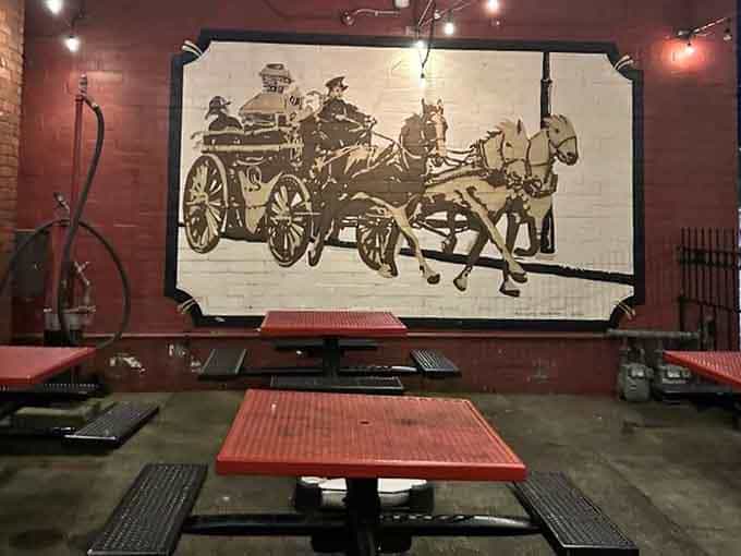 Historic murals remind you that this building has seen more action than most restaurants could ever dream of.