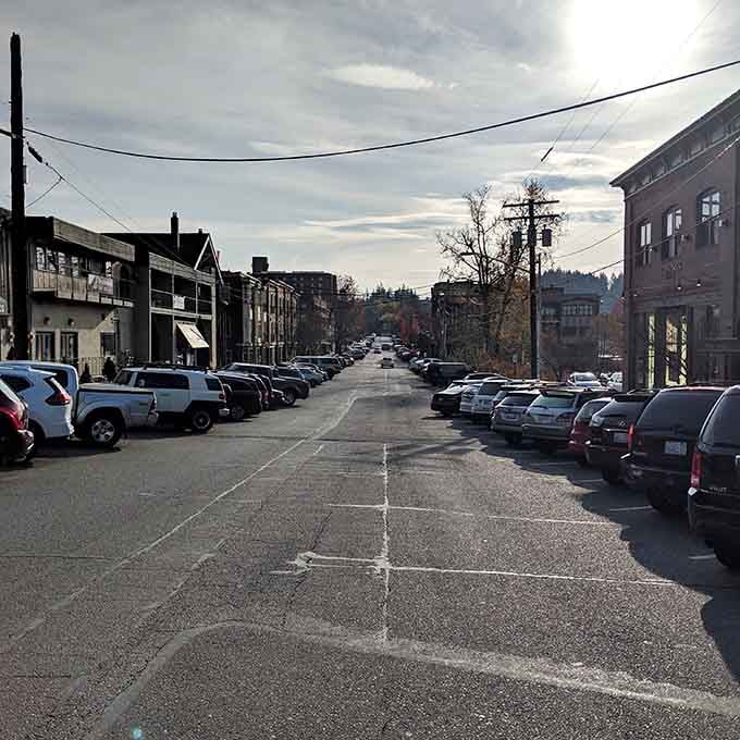 The Fairhaven district street view, where Eclipse sits waiting to ambush your free time and wallet.