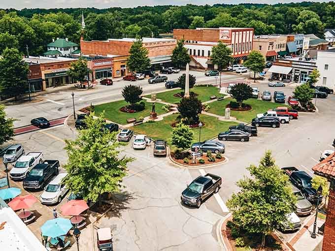 From above, Edgefield looks like someone carefully arranged a perfect postcard of small-town America and hit print.