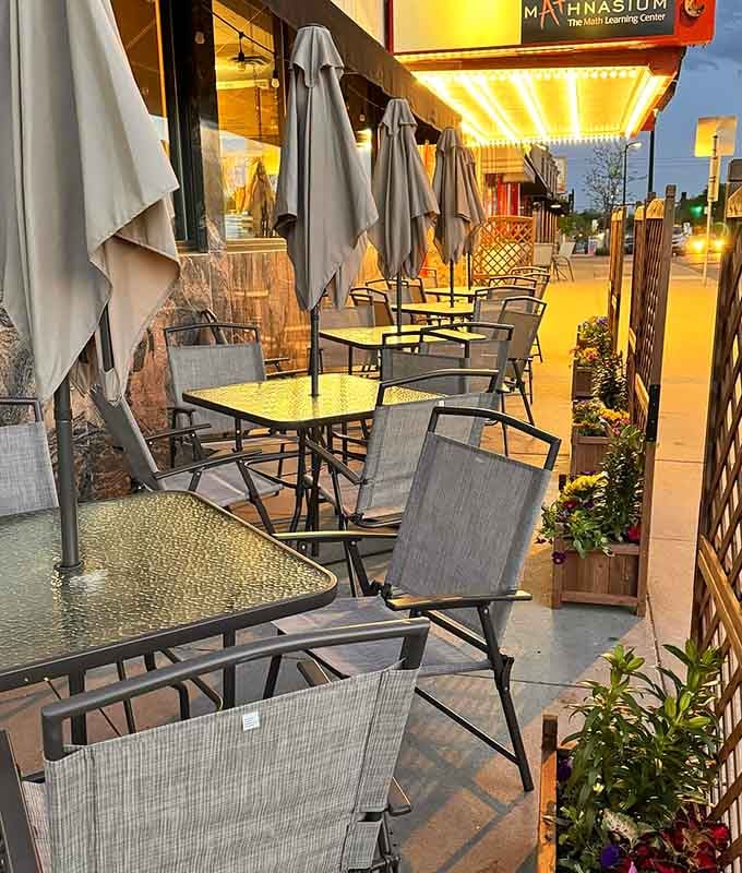 Patio seating for those glorious Minnesota evenings when outdoor dining feels like winning the weather lottery jackpot.