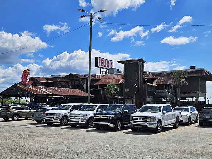 That packed parking lot under blue skies tells the story: locals know where to find the real deal.