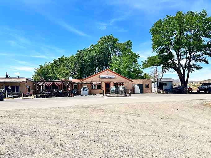 Plenty of parking space welcomes road-weary travelers to this remote culinary destination worth finding.