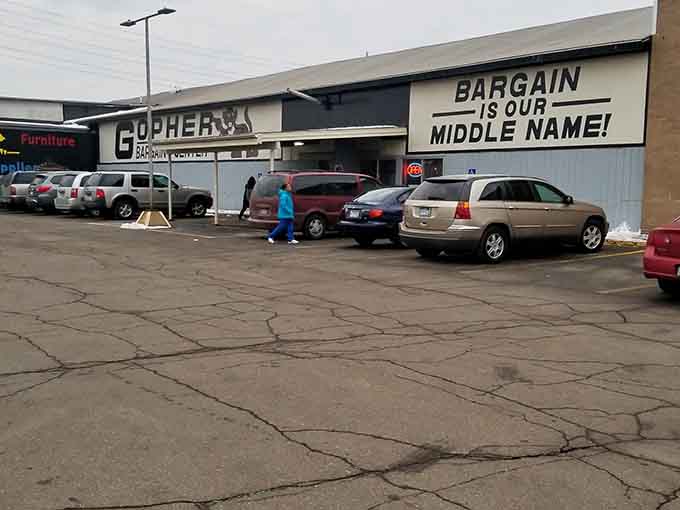 That bold sign says it all: "Bargain Is Our Middle Name" and they're not kidding.