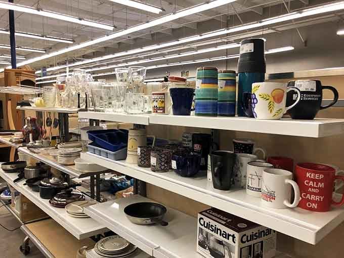 Glassware and mugs creating a rainbow of options for your morning coffee or evening dinner party.