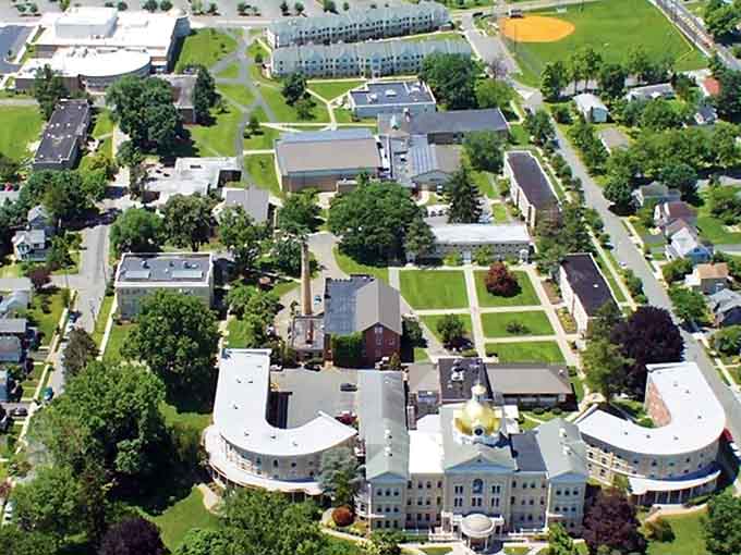 Aerial views reveal Hackettstown's blend of historic architecture and green spaces, small-town planning done right.