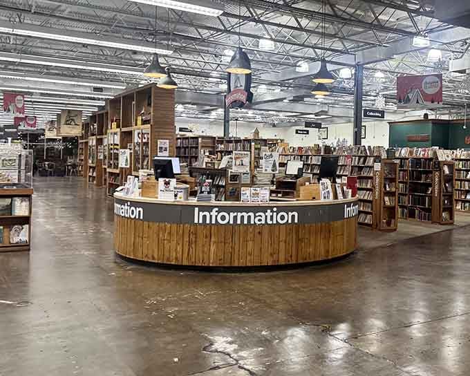 The central information desk stands ready to guide lost souls through half a million possibilities.