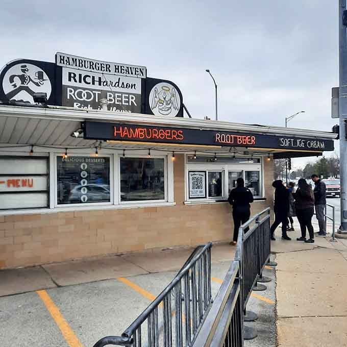 The line forms because people know something good is happening behind those windows, worth the wait.