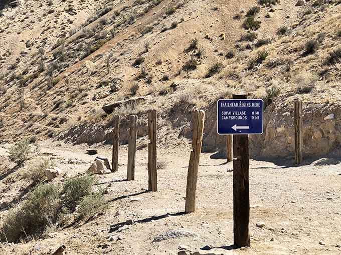 The trailhead sign marks where your comfortable life ends and your bragging rights for the next decade begin.