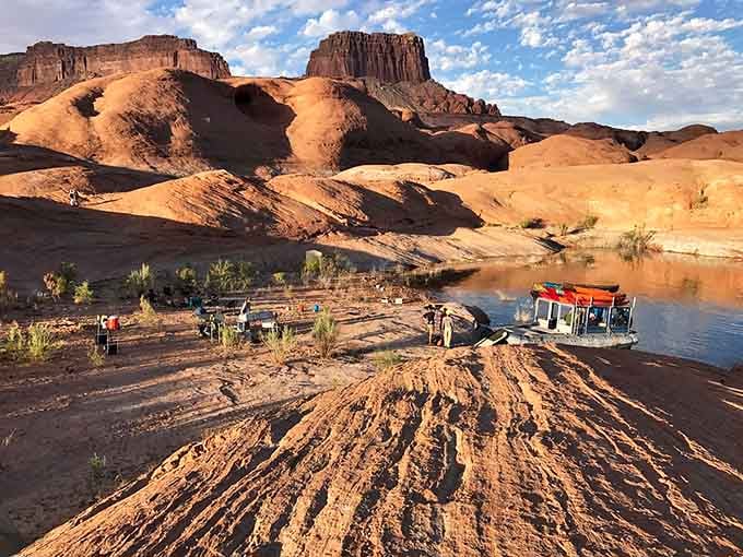Launch site at golden hour, where dramatic cliffs meet calm waters for picture-perfect Arizona moments.