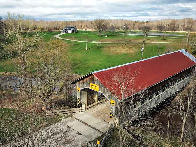 From above, you can appreciate how perfectly this bridge sits in the landscape, like it grew there naturally.