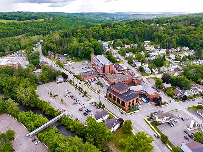 Aerial views revealing how this town nestles into the landscape like it grew there naturally, which it basically did.
