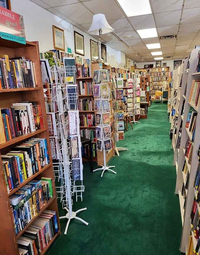 Greeting cards and books line this peaceful corridor, proving that sometimes the journey matters as much as the destination.